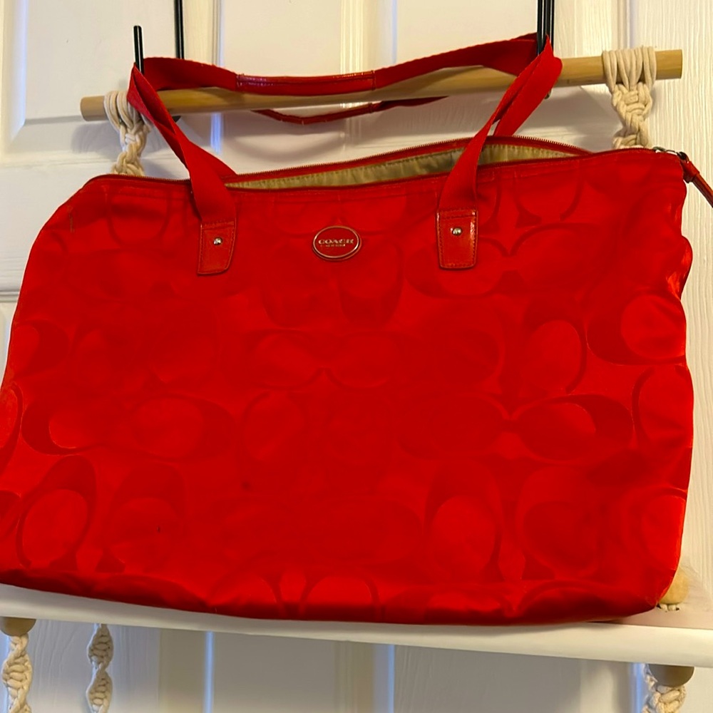 Red Orange Coach Nylon Weekender Shoulder Bag - Gem